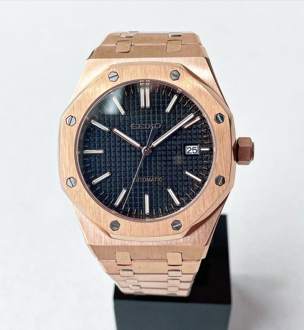 Custom Seiko Mod 42mm Black Rose Gold AP Automatic Watch , Men's ...