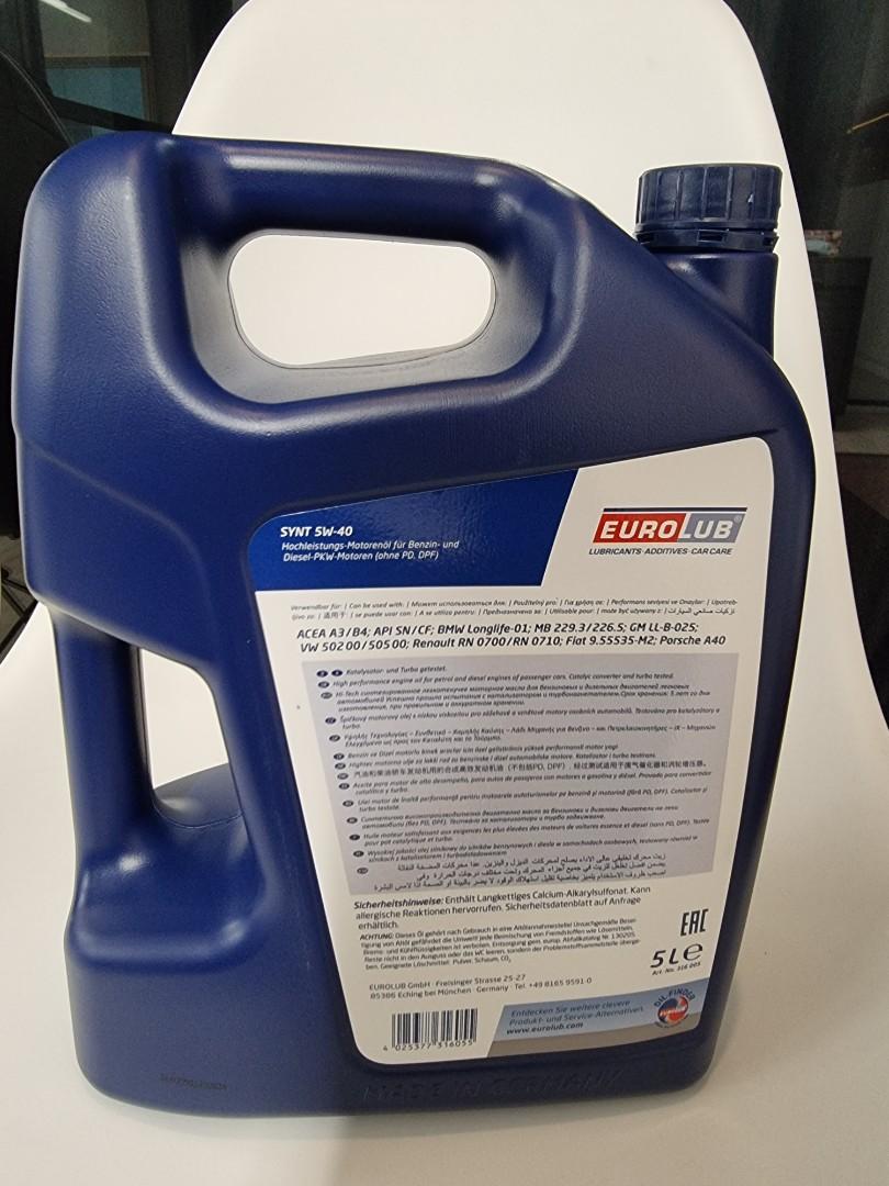 EuroLub SYNT 5w-40 Fully Synthetic Engine Oil, Car Accessories ...