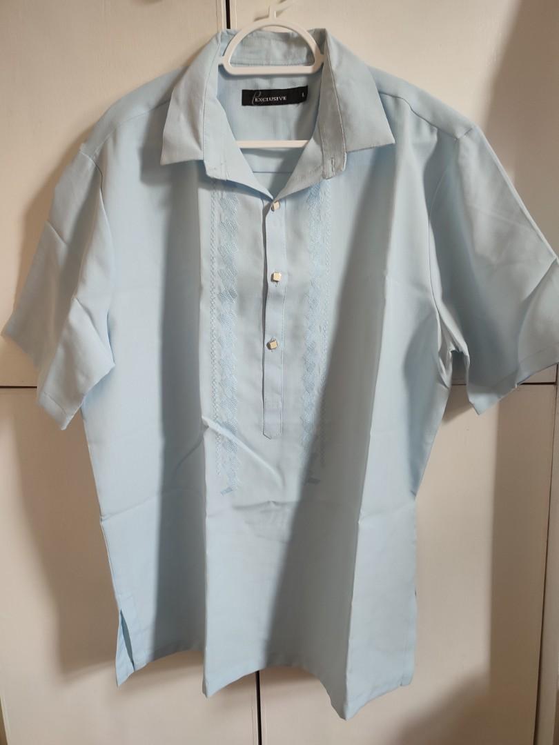 Exclusive Barong light blue, Men's Fashion, Tops & Sets, Formal Shirts ...