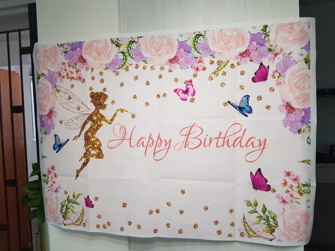 Fairy butterfly backdrop/Fairy Princess/girl birthday backdrop, Hobbies ...