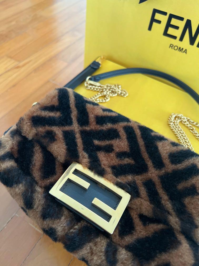Fendi mini baguette - shearling, Luxury, Bags & Wallets on Carousell