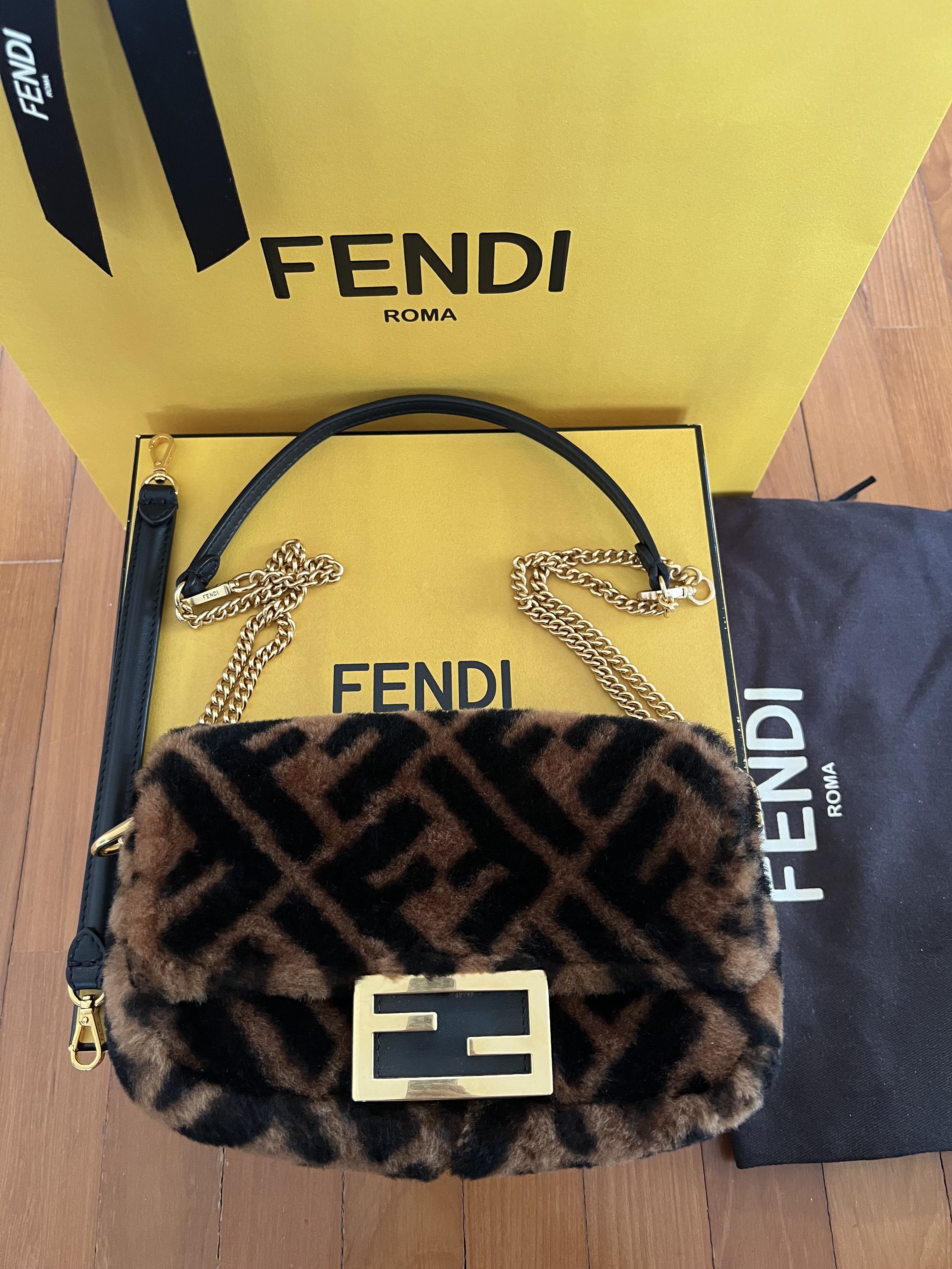 Fendi mini baguette - shearling, Luxury, Bags & Wallets on Carousell