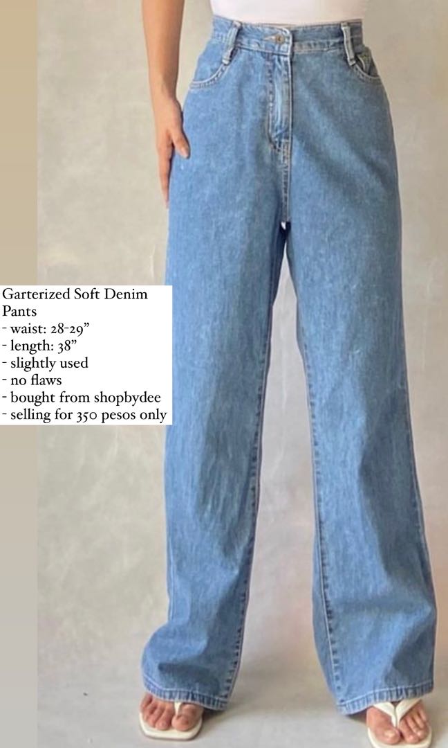 Garterized Soft Denim Pants, Women's Fashion, Bottoms, Jeans on Carousell