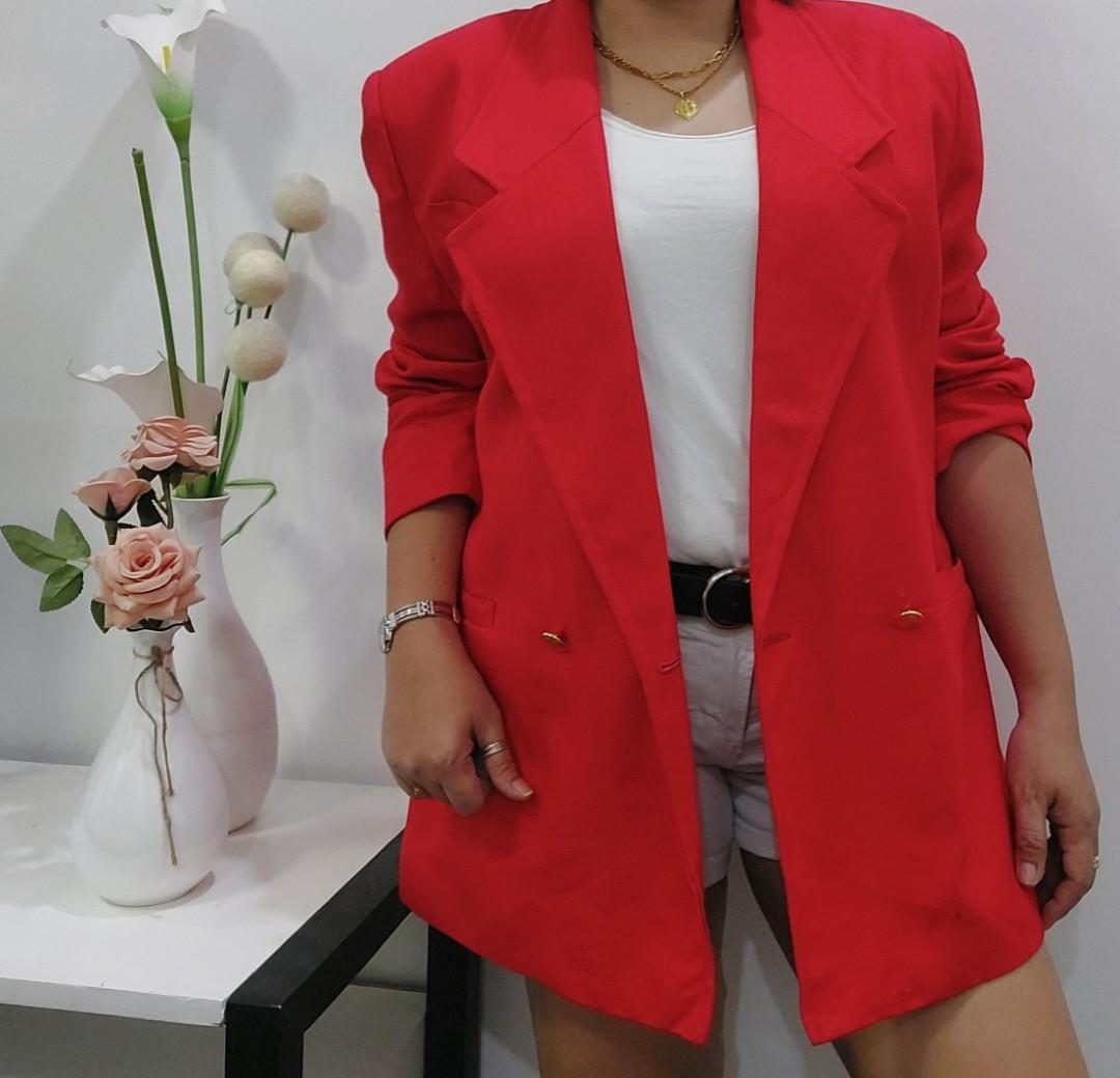 Hot Red Blazer, Women's Fashion, Coats, Jackets and Outerwear on Carousell