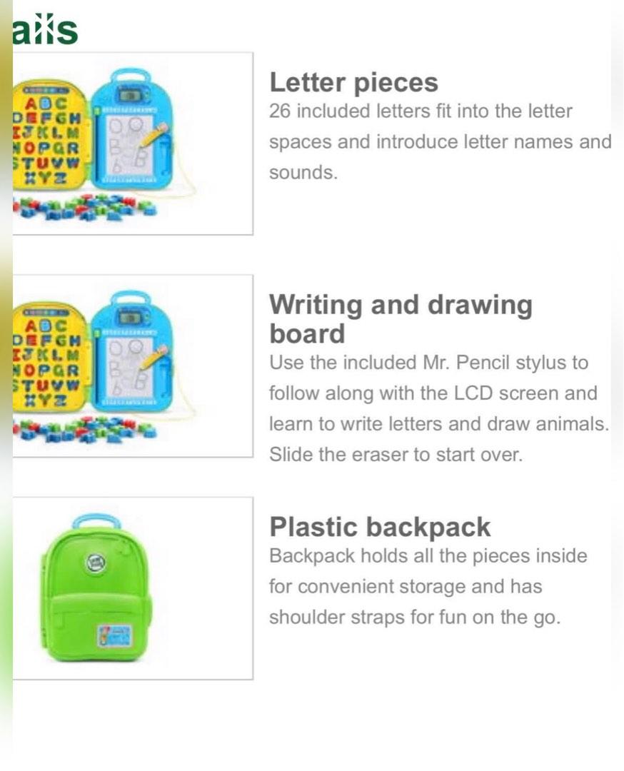 Leapfrog Go With Me ABC Backpack, Hobbies & Toys, Toys & Games on Carousell