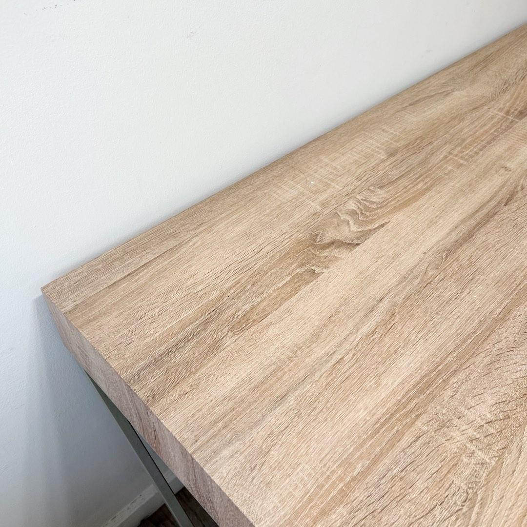 Light Wood Finish MDF Study Work Table Desk with Drawers and Metal Legs ...