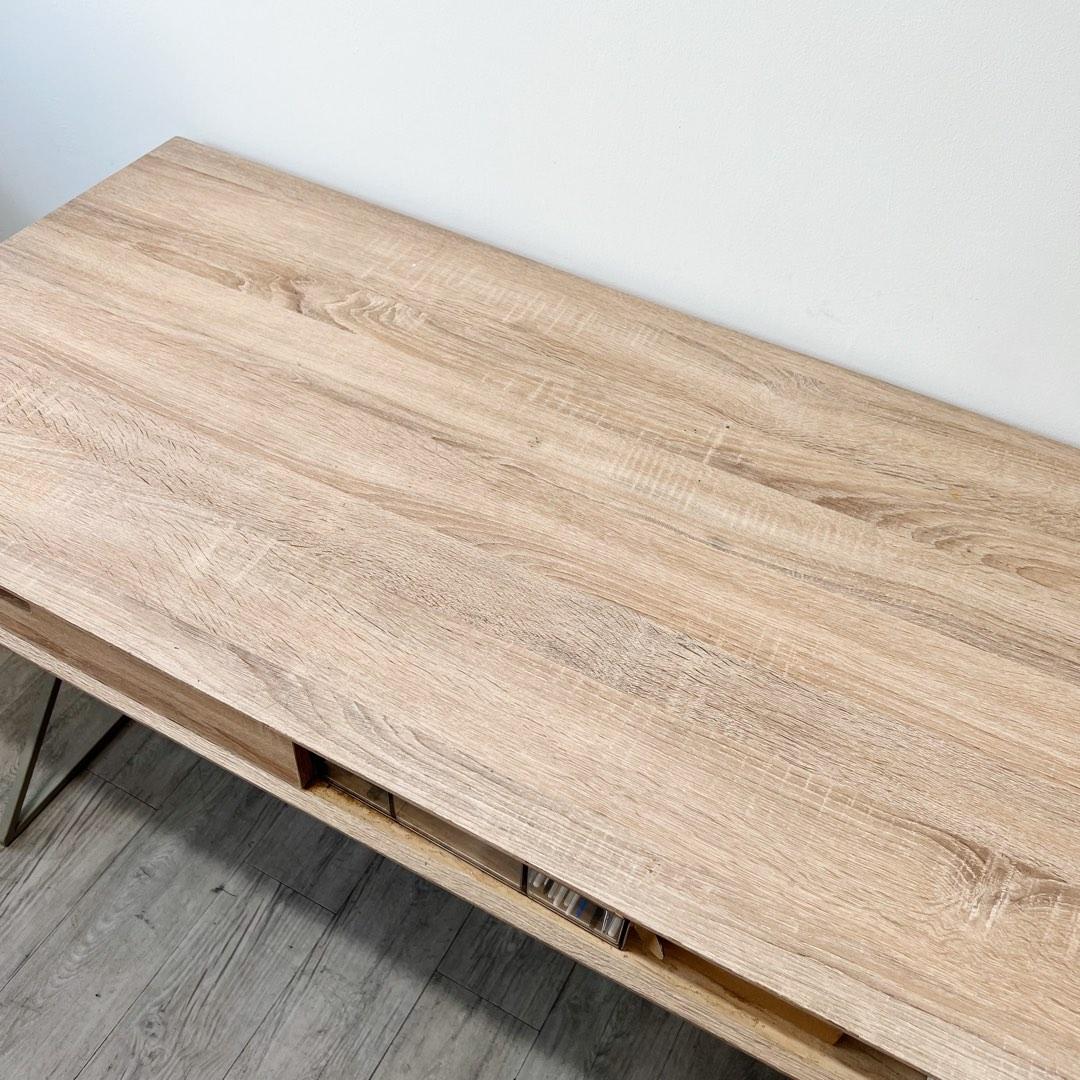 Light Wood Finish MDF Study Work Table Desk with Drawers and Metal Legs ...