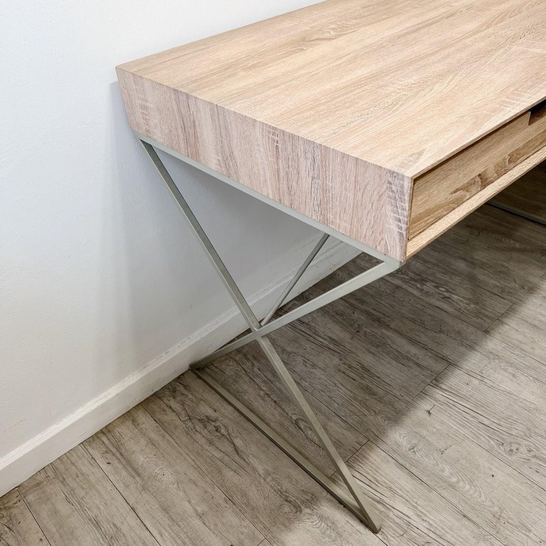 Light Wood Finish MDF Study Work Table Desk with Drawers and Metal Legs ...