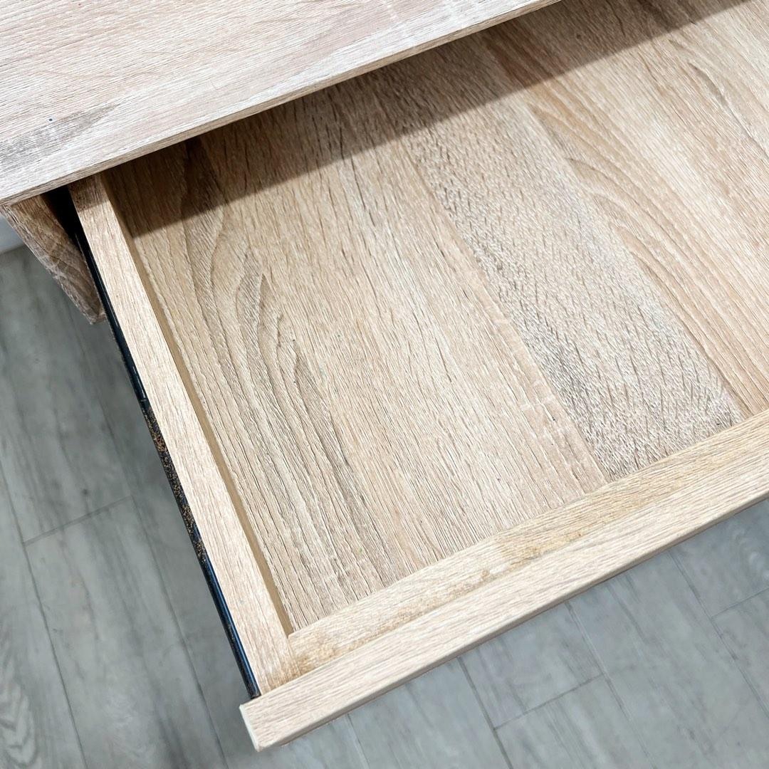 Light Wood Finish MDF Study Work Table Desk with Drawers and Metal Legs ...
