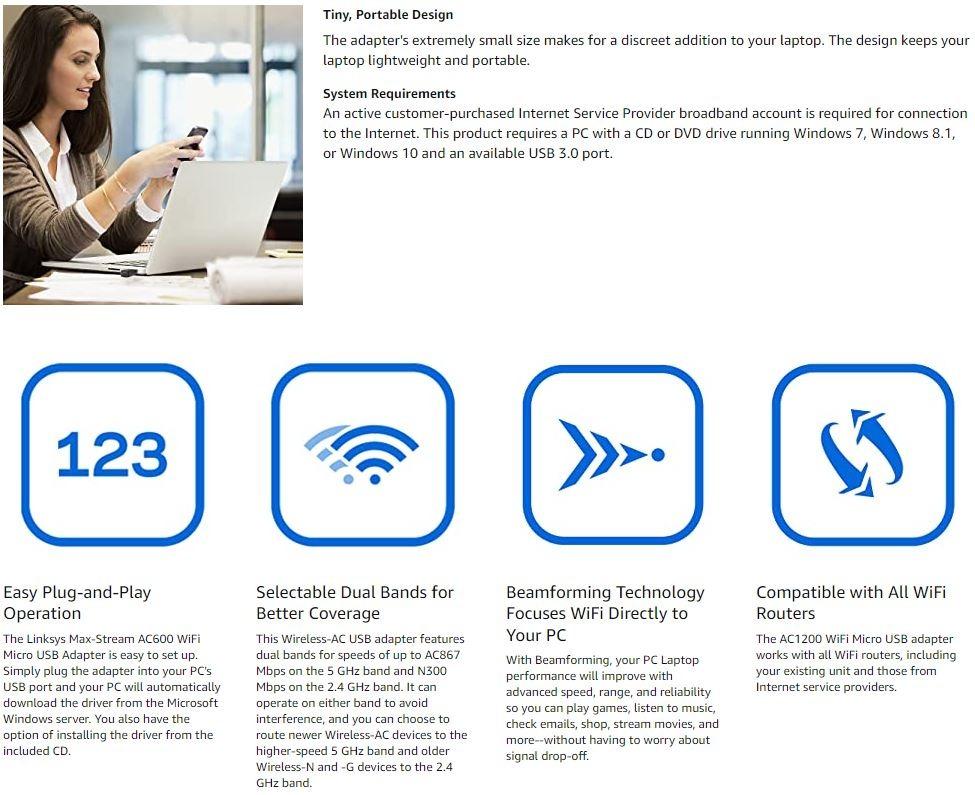 Linksys Dual Band Wifi 5 Usb Adapter Ac1200 Wireless Wusb6300 Adapter Computers And Tech Parts