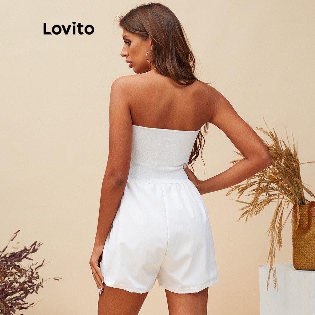 Lovito White Jumpsuit Shorts Womens Fashion Dresses And Sets