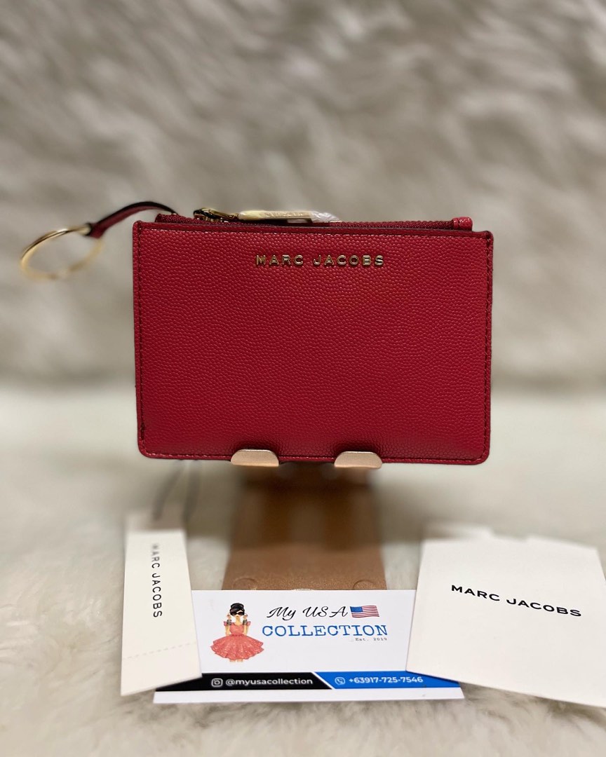 Marc Jacobs Flat Compact Wallet Fire Red, Women's Fashion, Bags ...
