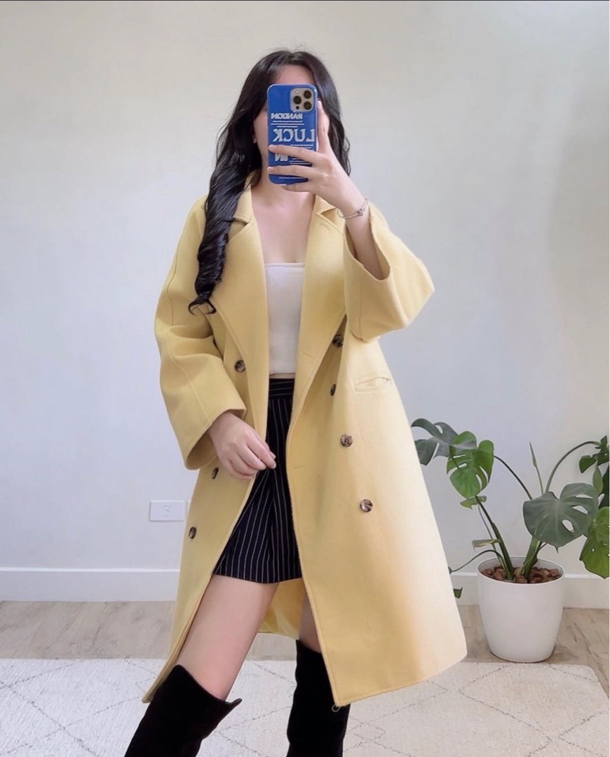 Pale Yellow Wool Coat, Women's Fashion, Coats, Jackets and Outerwear on ...