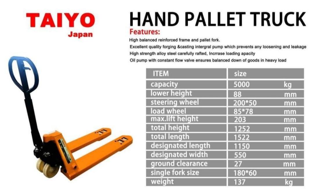 PALLET TRUCK 5 TONS TAIYO JAPAN, Commercial & Industrial, Industrial ...