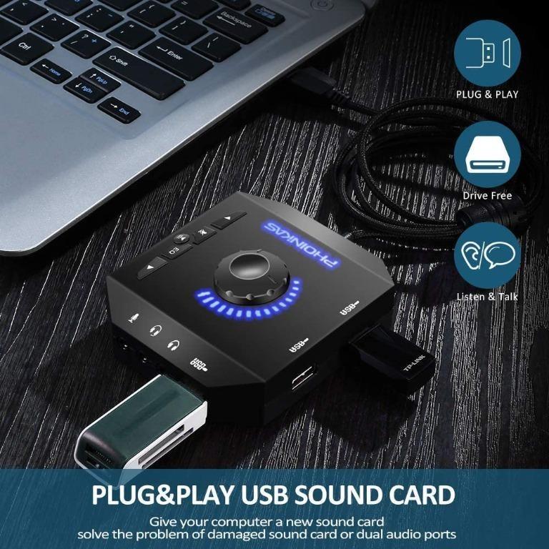 PHOINIKAS External Sound Card, USB Audio Adapter with 3.5mm Headphone ...