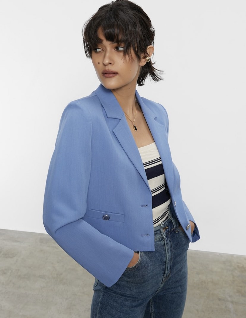 Pomelo + Pantone Cropped Blazer in Blue, Women's Fashion, Coats ...