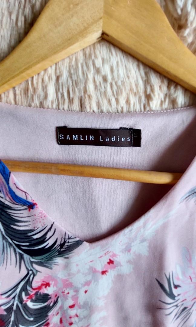 Samlin Tropical Floral Print Pink Blush Dress, Women's Fashion, Dresses & Sets, Dresses on Carousell