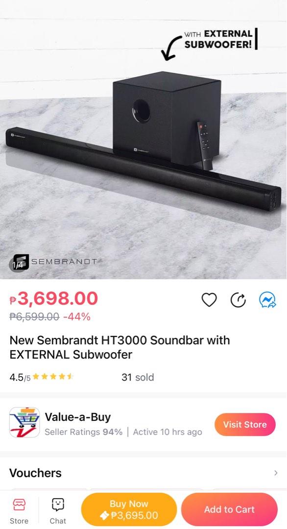 Sembrandt HT3000 soundbar with subwoofer, Audio, Soundbars, Speakers ...
