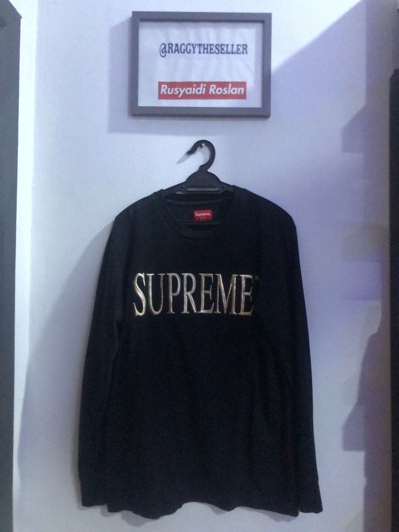 Supreme Gold Logo L/S (Tee) Shirt Black, Men's Fashion, Tops & Sets ...