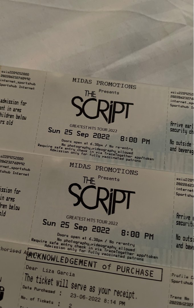 The Script 2022 Concert, Tickets & Vouchers, Event Tickets on Carousell