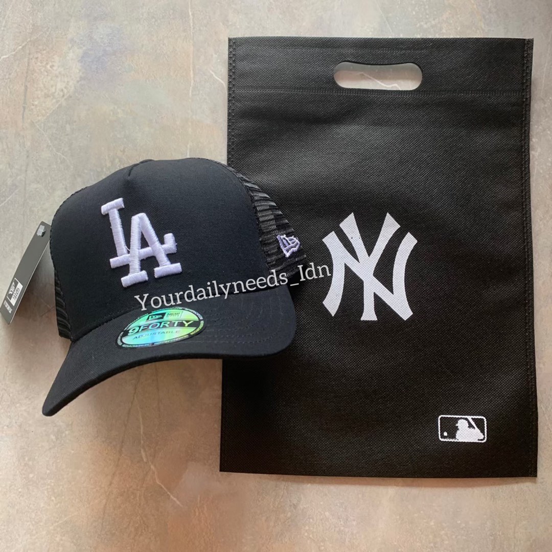 TOPI BASEBALL MLB NEW ERA LA HITAM FULLTAG, Fesyen Pria, Aksesoris ...