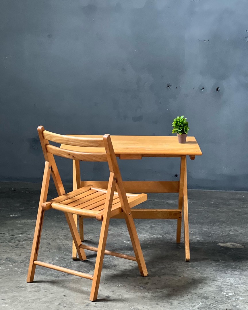wooden folding table and chair set, Furniture & Home Living, Furniture ...