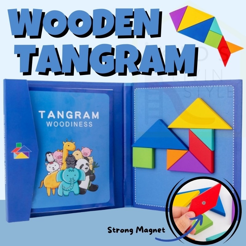 Wooden Magnetic Tangram Puzzle Geometric Shapes and Colours Brain ...