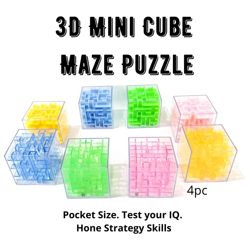 4pc Mini Maze 3D Cube Game IQ Intelligence Strategy Skills Pocket Size ...