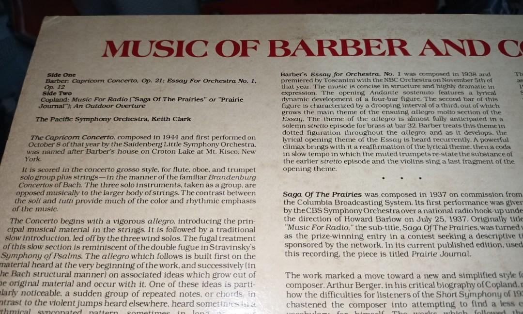 古典名盤 美版 COPLAND: Saga of the Prairies; BARBER: Capricorn Concerto ...