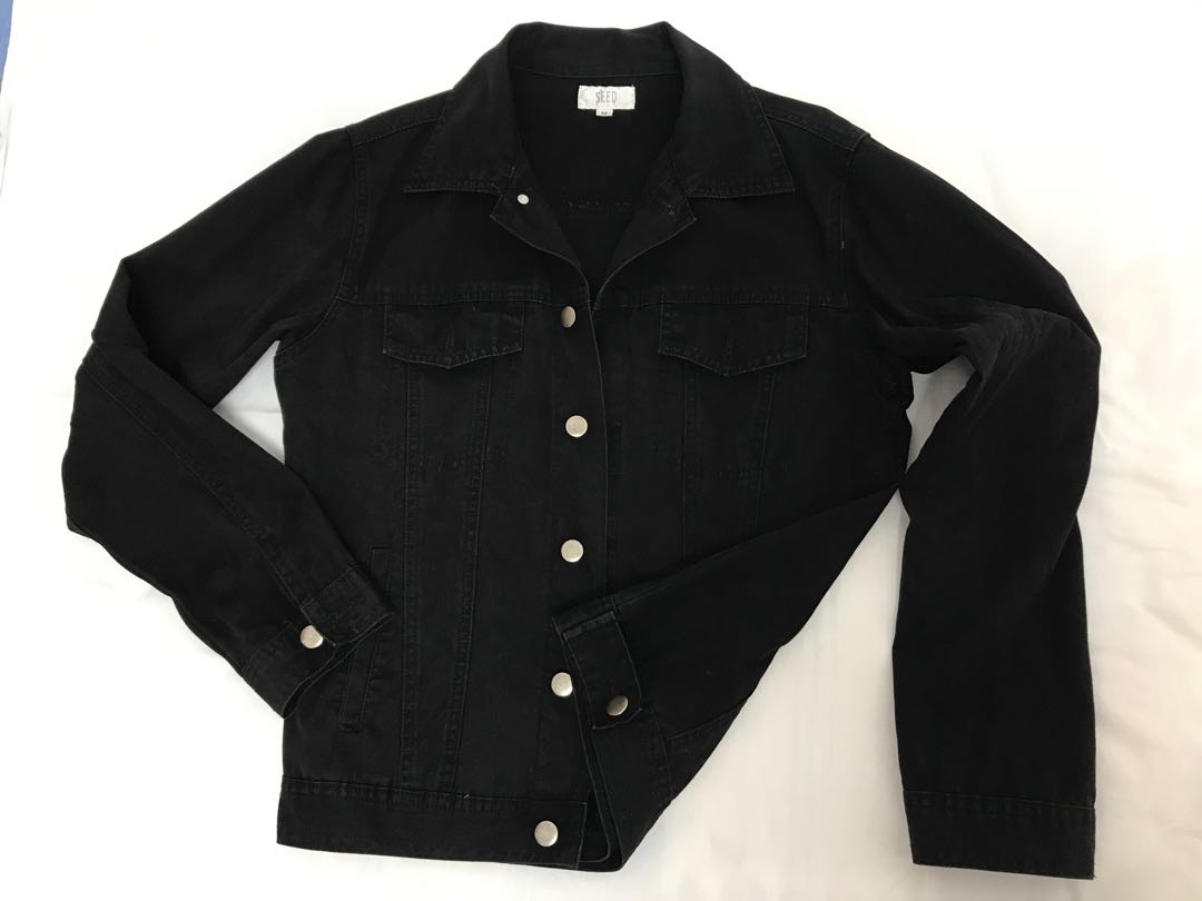 Black Denim Jacket - From SEED, Women's Fashion, Coats, Jackets and ...