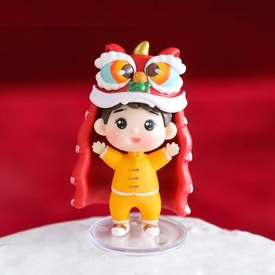 Boy & Girl Doing Lion Dance Figurines / Cake Toppers (2 Pcs a Set ...
