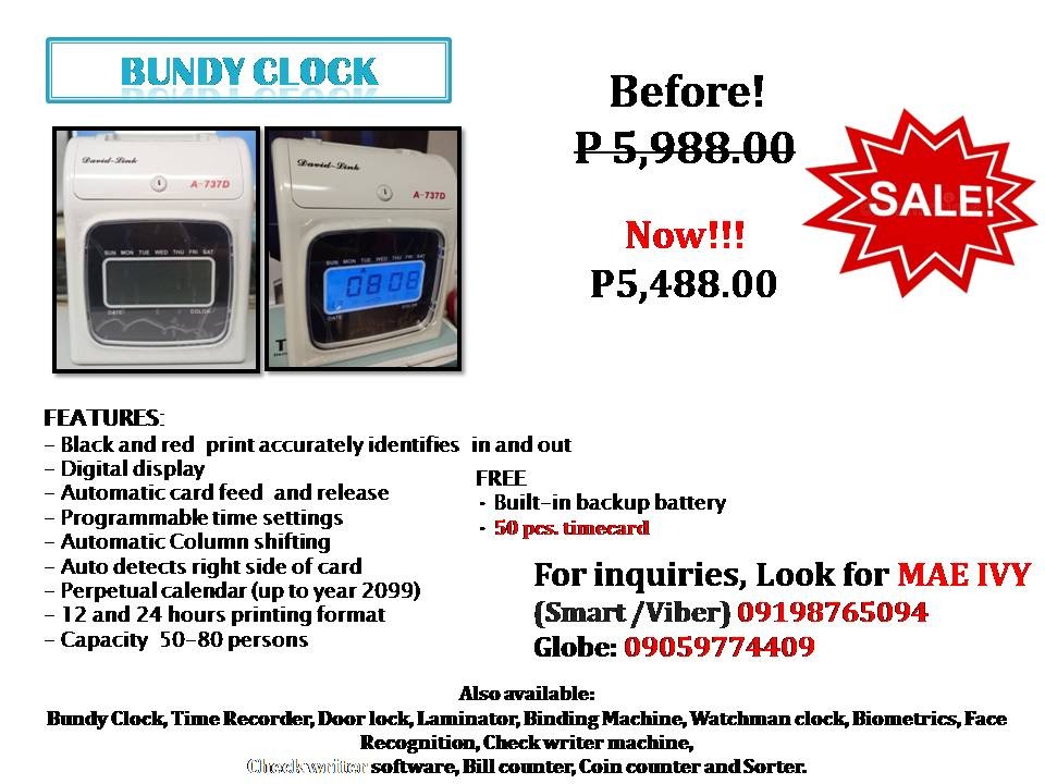 BUNDY CLOCK TIME RECORDER WITH LCD DIGITAL DISPLAY + 50 PCS TIME CARD ...