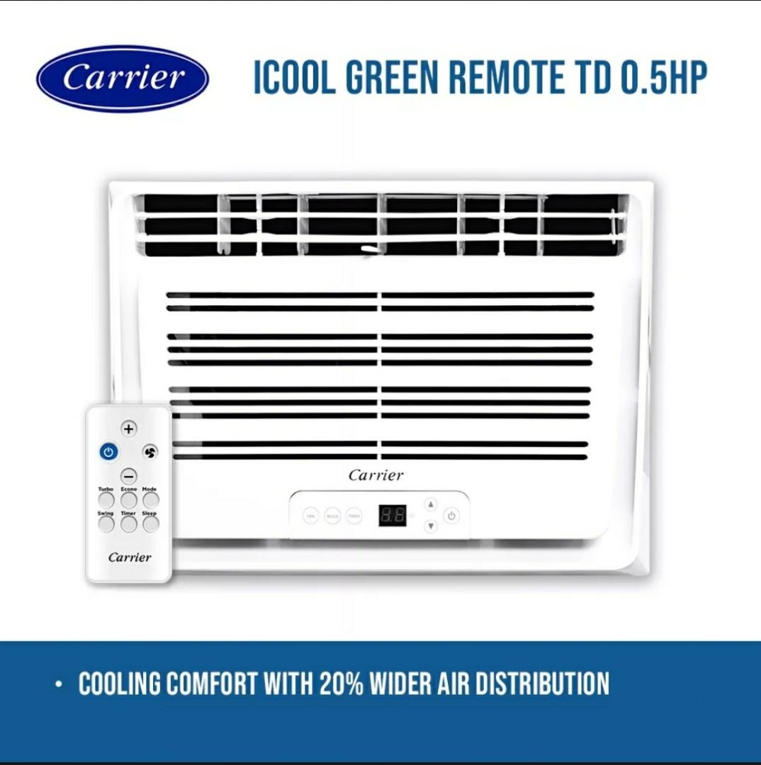 Carrier iCool Remote Window Type Aircon, 0.5hp, WCARZ006EE1, TV & Home Appliances, Air ...