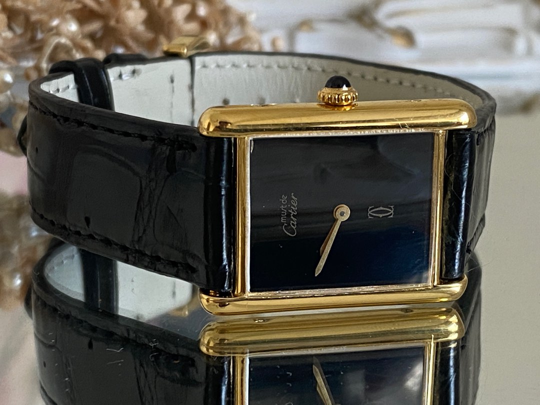 Cartier Tank Authentic Wrist Watch Black Dial Hand Manual Winding ...