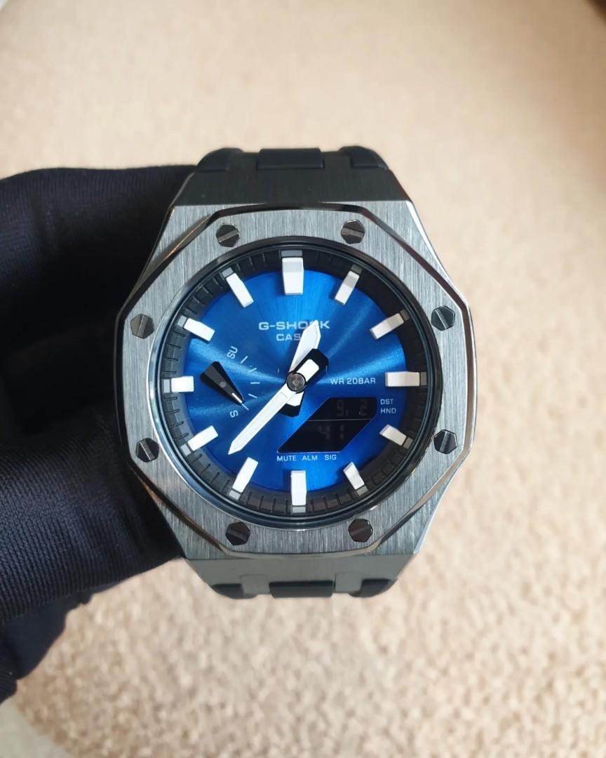 Casioak GA-2100 Blue Plated Face with White Index in Titanium Grey ...