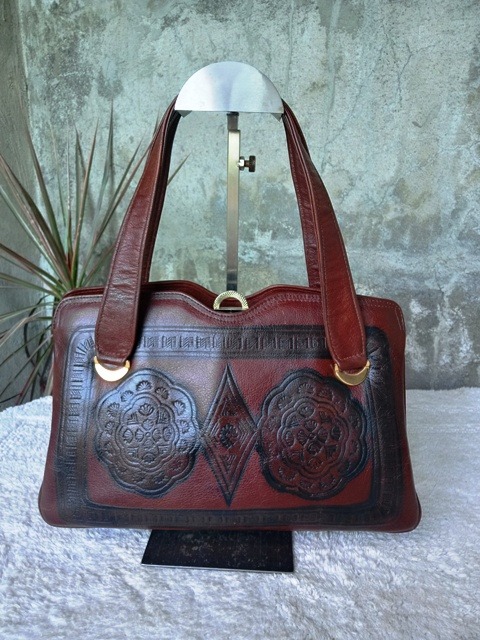CHOCOLATE BROWN TOOLED HANDBAG, Women's Fashion, Bags & Wallets, Purses ...