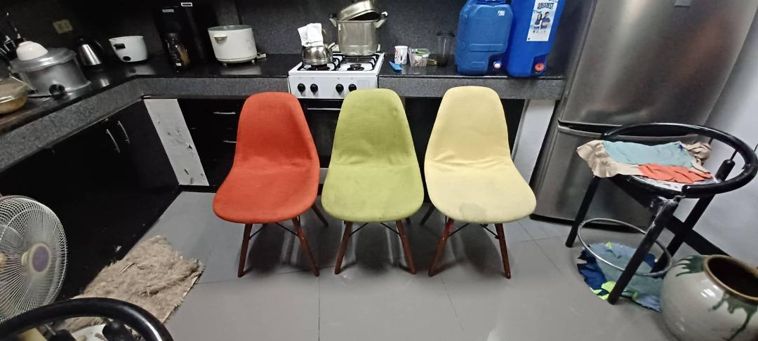 Elegant Tri-Color Upholstered Accent Chairs with Wood Eiffel Legs ...