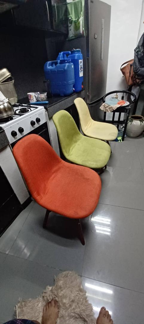 Elegant Tri-Color Upholstered Accent Chairs with Wood Eiffel Legs ...