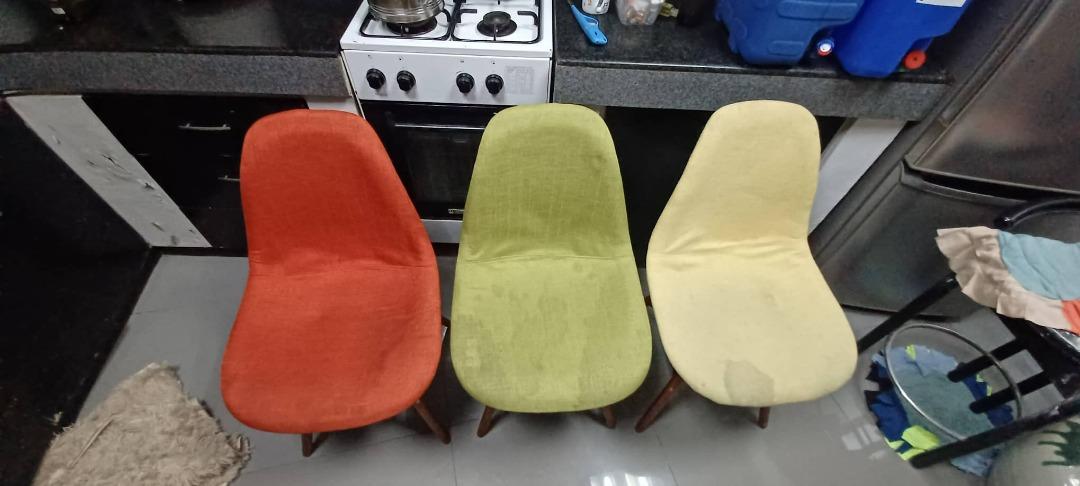 Elegant Tri-Color Upholstered Accent Chairs with Wood Eiffel Legs ...