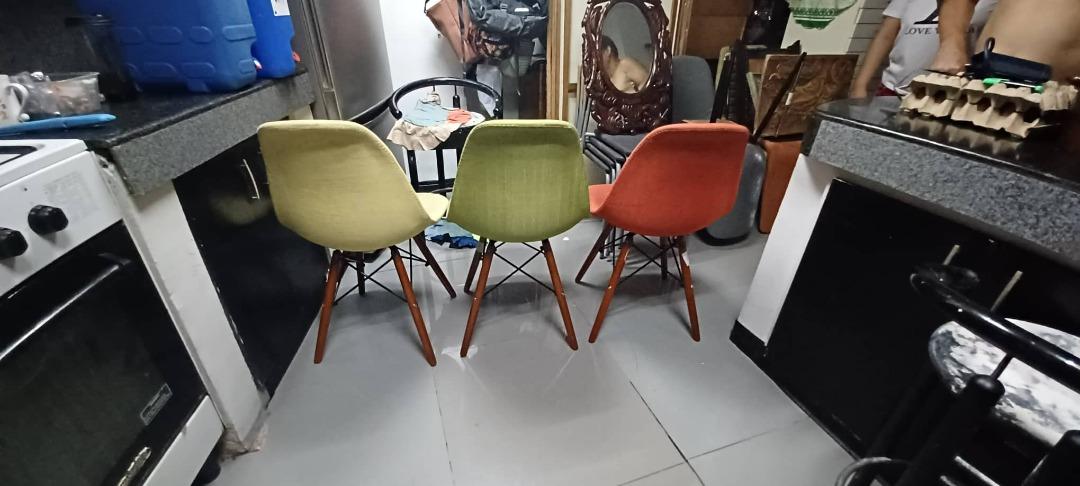 Elegant Tri-Color Upholstered Accent Chairs with Wood Eiffel Legs ...