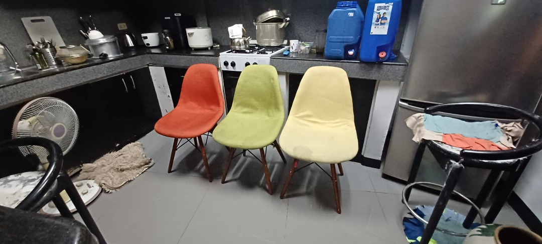 Elegant Tri-Color Upholstered Accent Chairs with Wood Eiffel Legs ...