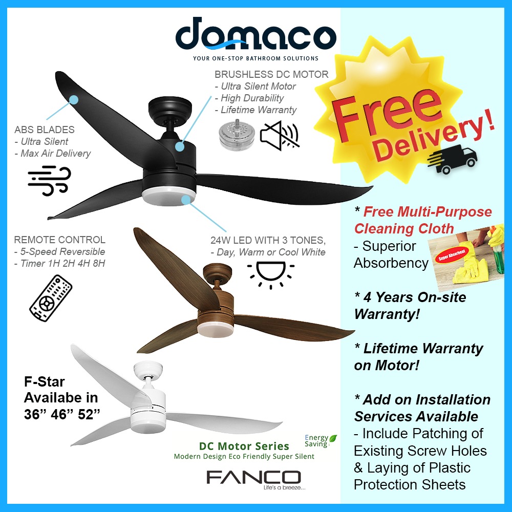 Fanco F-Star DC Ceiling Fan with 24W LED RGB Light Kit and Remote ...
