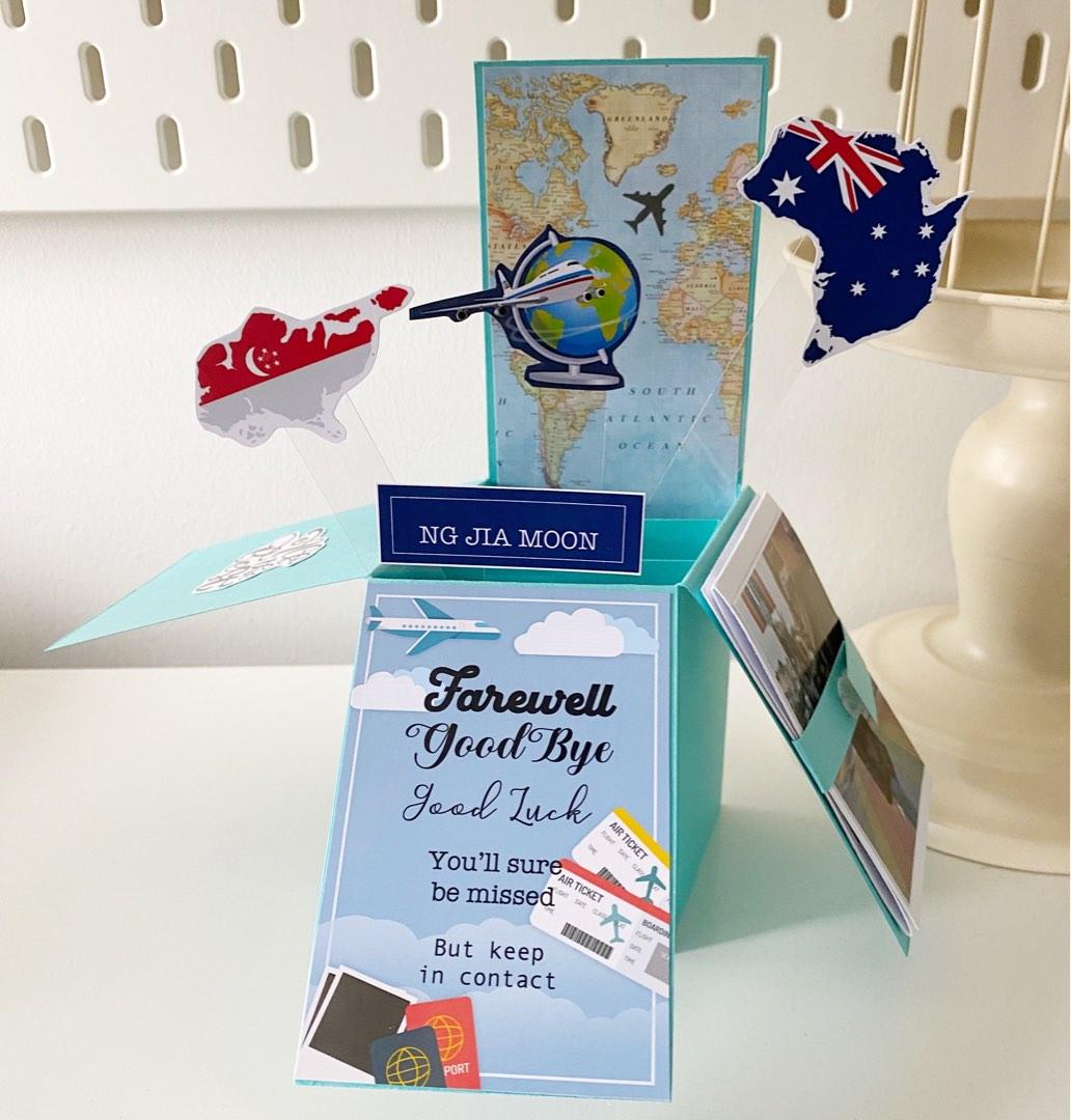 Farewell interactive goodbye country flag map pop up handmade card ...