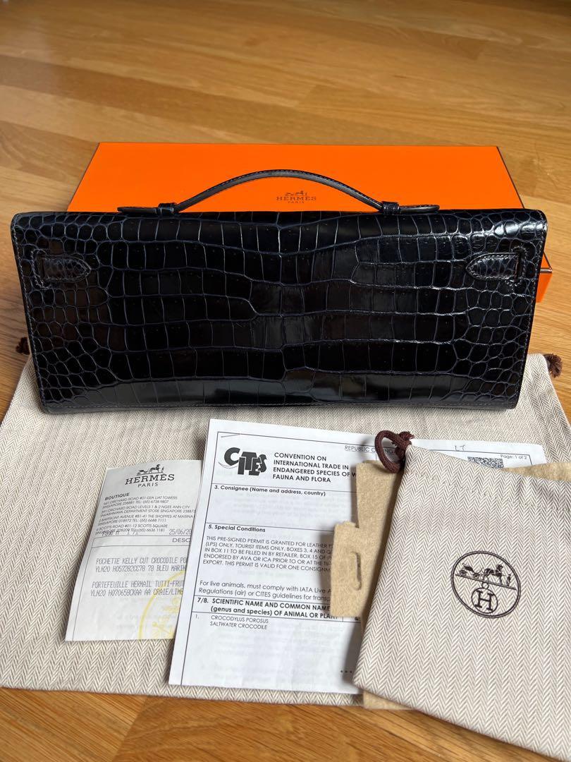 Hermes Kelly Cut Blue Marine in Porosus Ghw, Luxury, Bags & Wallets on ...