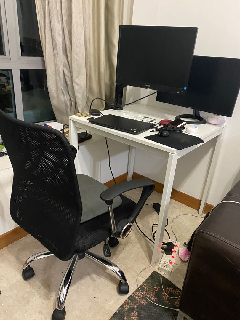 Ikea Melltorp table + moving chair + monitor arm, Furniture & Home ...