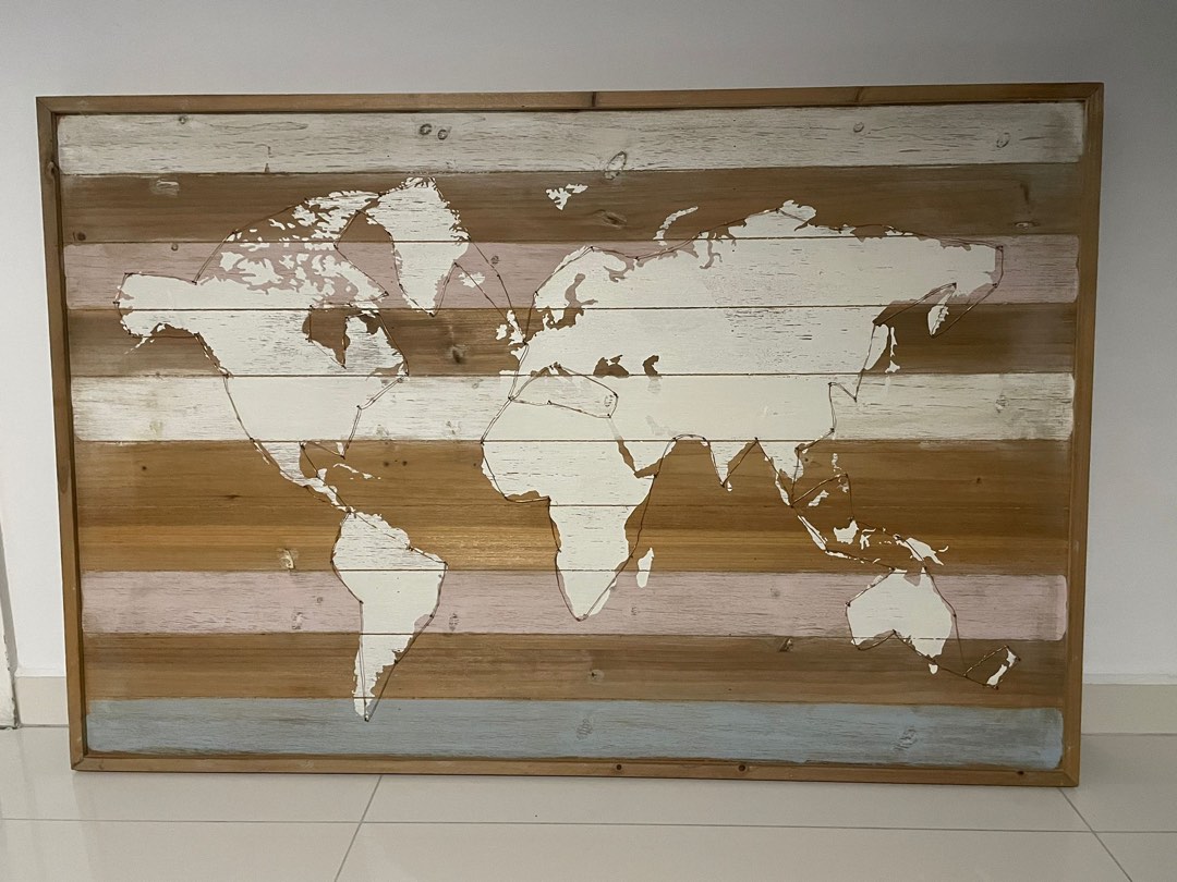 Large Wooden Panel Map with Lights, Furniture & Home Living, Home Decor ...