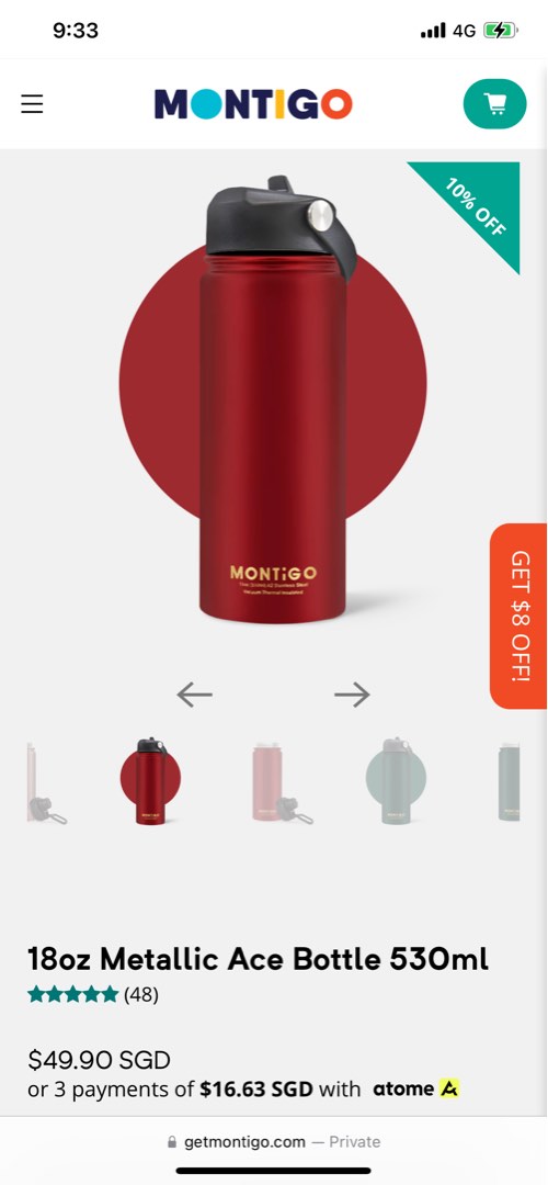 Montigo Ace Bottle Scarlet Red (Free Tracked Postage), Furniture & Home ...