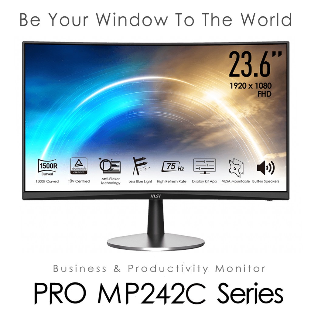 MSI PRO MP242C 23.6" FHD 1500R Curved 75Hz 1ms MPRT, 8 Bits (6 Bits ...
