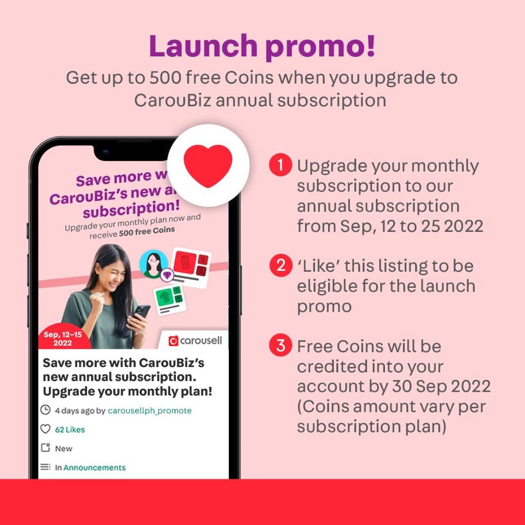 New CarouBiz Annual Subscription, Announcements on Carousell