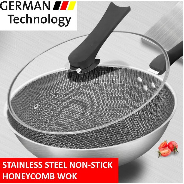 New Non-stick Pan Full Screen Honeycomb Design No Lampblack No Coating 304 Stainless Steel Wok ...